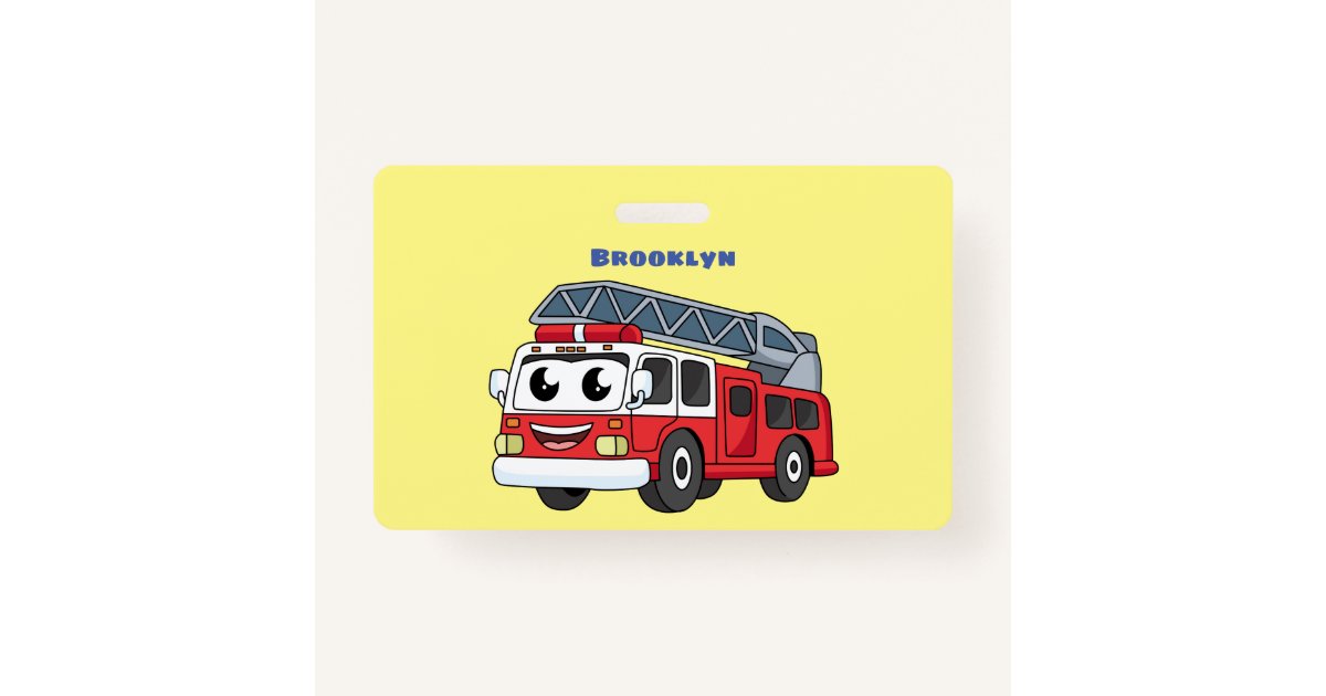 Cute happy fire engine cartoon badge | Zazzle