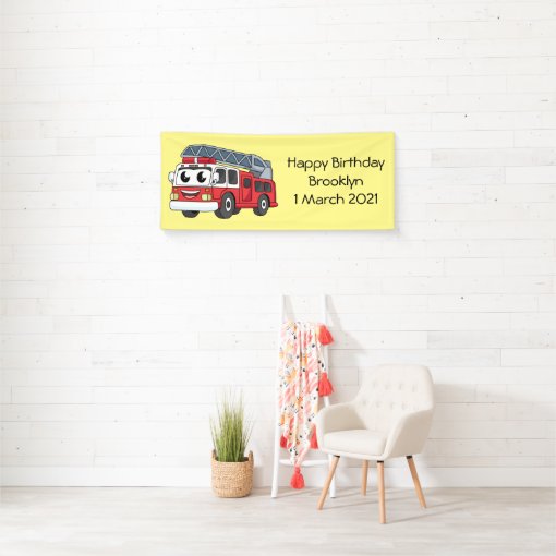 Cute happy fire engine cartoon banner | Zazzle