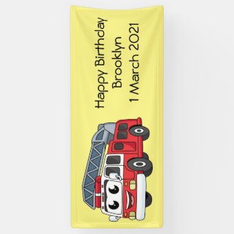 Cute happy fire engine cartoon banner | Zazzle