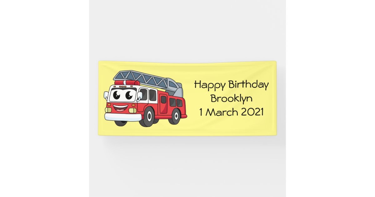 Cute happy fire engine cartoon banner | Zazzle