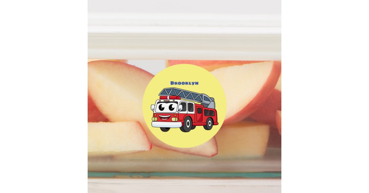 Cute happy fire engine cartoon labels | Zazzle