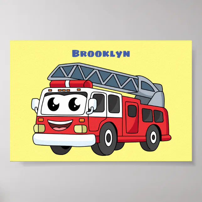 Cute happy fire engine cartoon poster | Zazzle