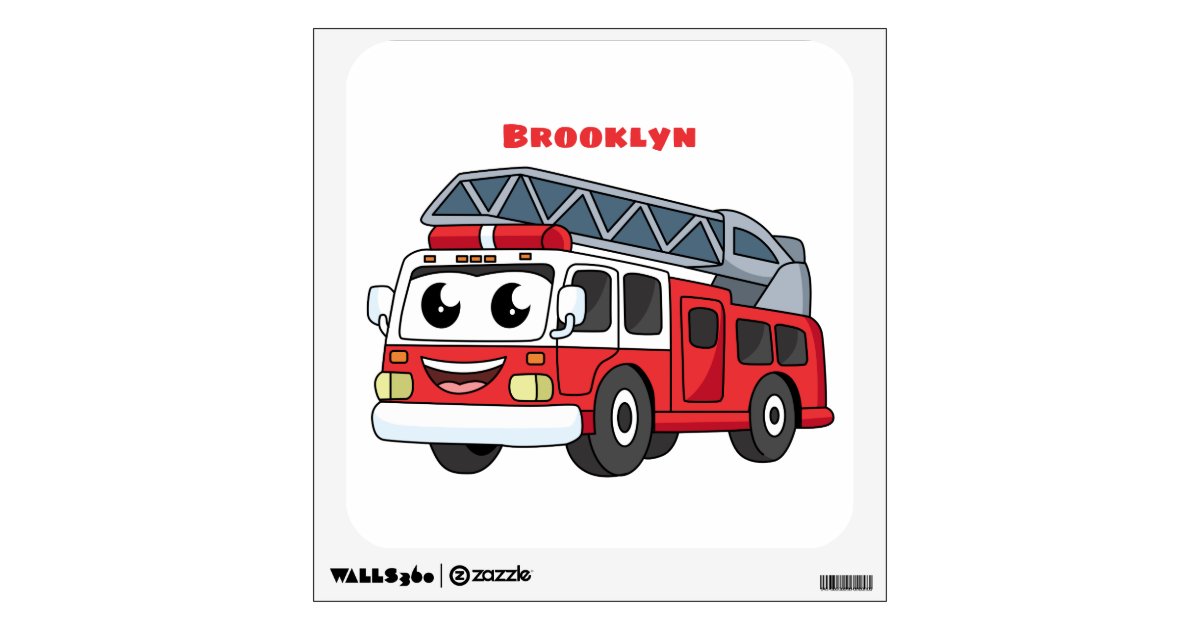 Cute happy fire engine cartoon wall decal | Zazzle