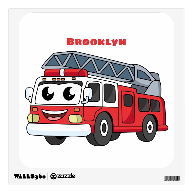 Cute happy fire engine cartoon wall decal | Zazzle
