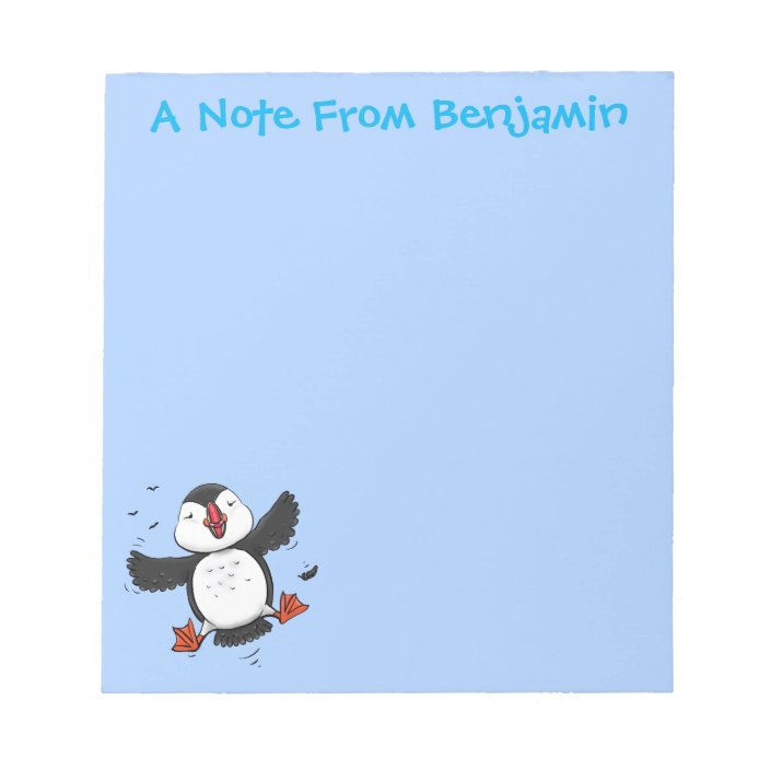 Cute happy flying puffin blue cartoon illustration notepad | Zazzle.com