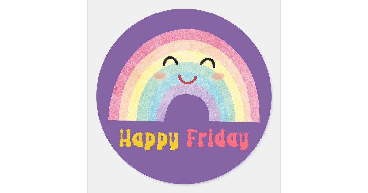 CUTE HAPPY FRIDAY RAINBOW CLASSIC ROUND STICKER | Zazzle
