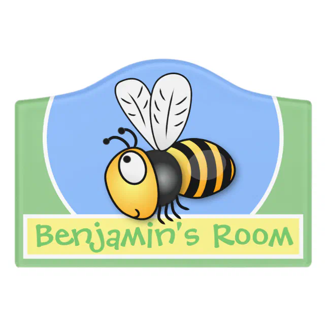 Cute happy funny bee cartoon illustration door sign | Zazzle