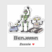 Cute happy funny robot trio cartoon illustration sticker | Zazzle