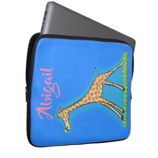 Cute happy giraffe with butterfly cartoon laptop sleeve | Zazzle