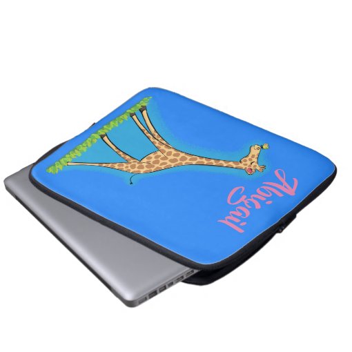 Cute happy giraffe with butterfly cartoon laptop sleeve | Zazzle