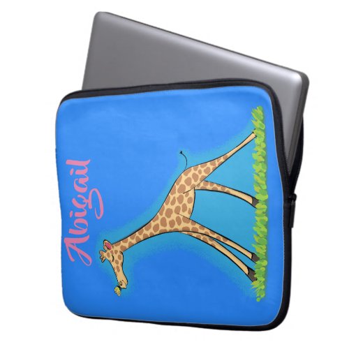 Cute happy giraffe with butterfly cartoon laptop sleeve | Zazzle