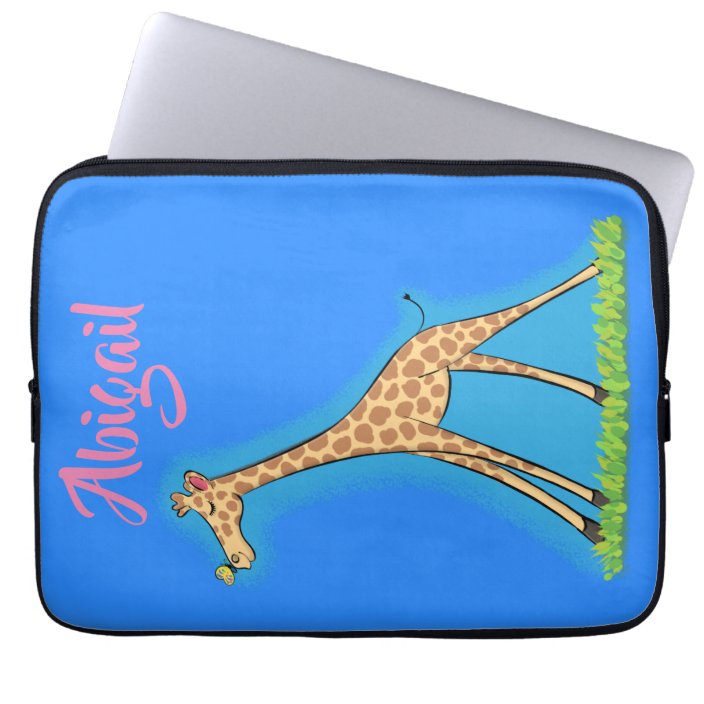 Cute happy giraffe with butterfly cartoon laptop sleeve | Zazzle.com