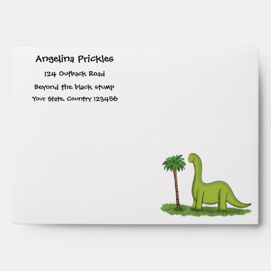 Cute happy green brontosaurus dinosaur cartoon envelope | Zazzle.com