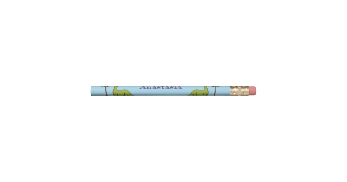 Cute happy green brontosaurus dinosaur cartoon pencil | Zazzle