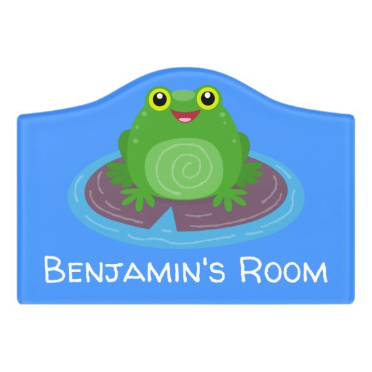 Cute happy green frog cartoon illustration door sign | Zazzle.com