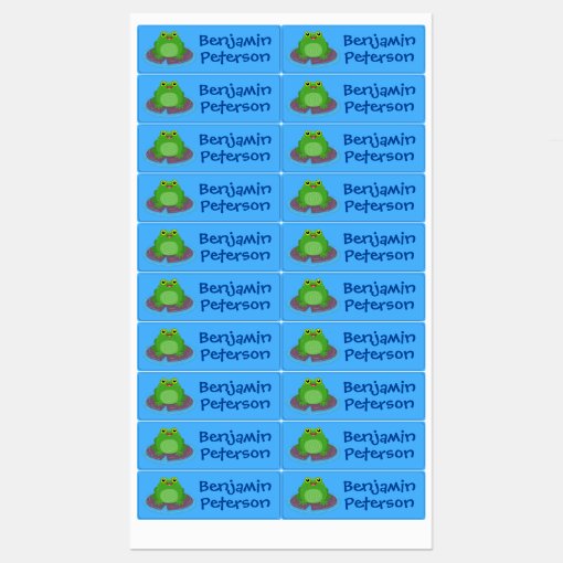 Cute happy green frog cartoon illustration kids' labels | Zazzle