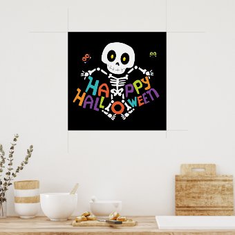 Cute Happy Halloween Skeleton Poster | Zazzle