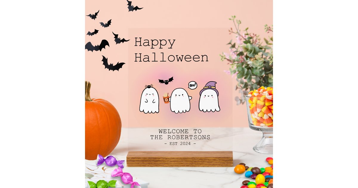 Cute Happy Halloween Welcome Personalized Acrylic Sign | Zazzle
