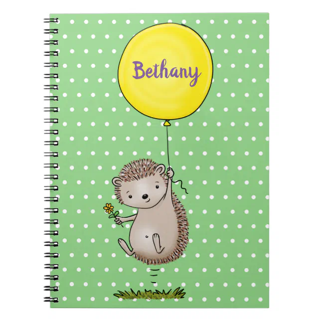 Cute happy hedgehog with balloon illustration notebook | Zazzle
