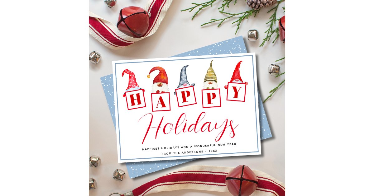 Cute Happy Holidays Gnomes Signs Holiday Card | Zazzle