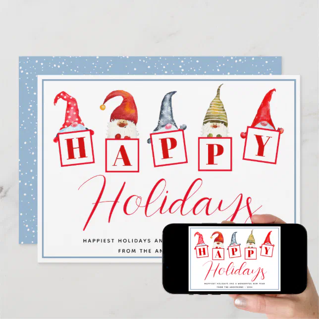 Cute Happy Holidays Gnomes Signs Holiday Card | Zazzle