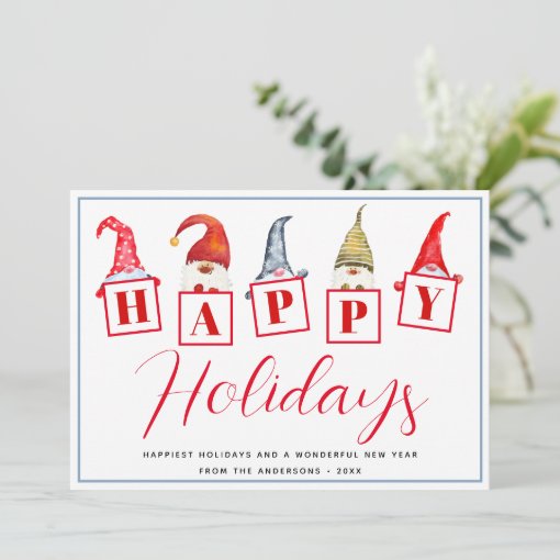 Cute Happy Holidays Gnomes Signs Holiday Card | Zazzle