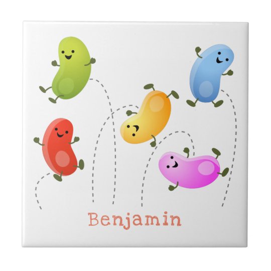 Cute happy jellybeans jumping cartoon illustration ceramic tile | Zazzle.com