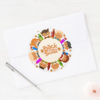 Cute Happy Kids Back to School Round Classic Round Sticker | Zazzle
