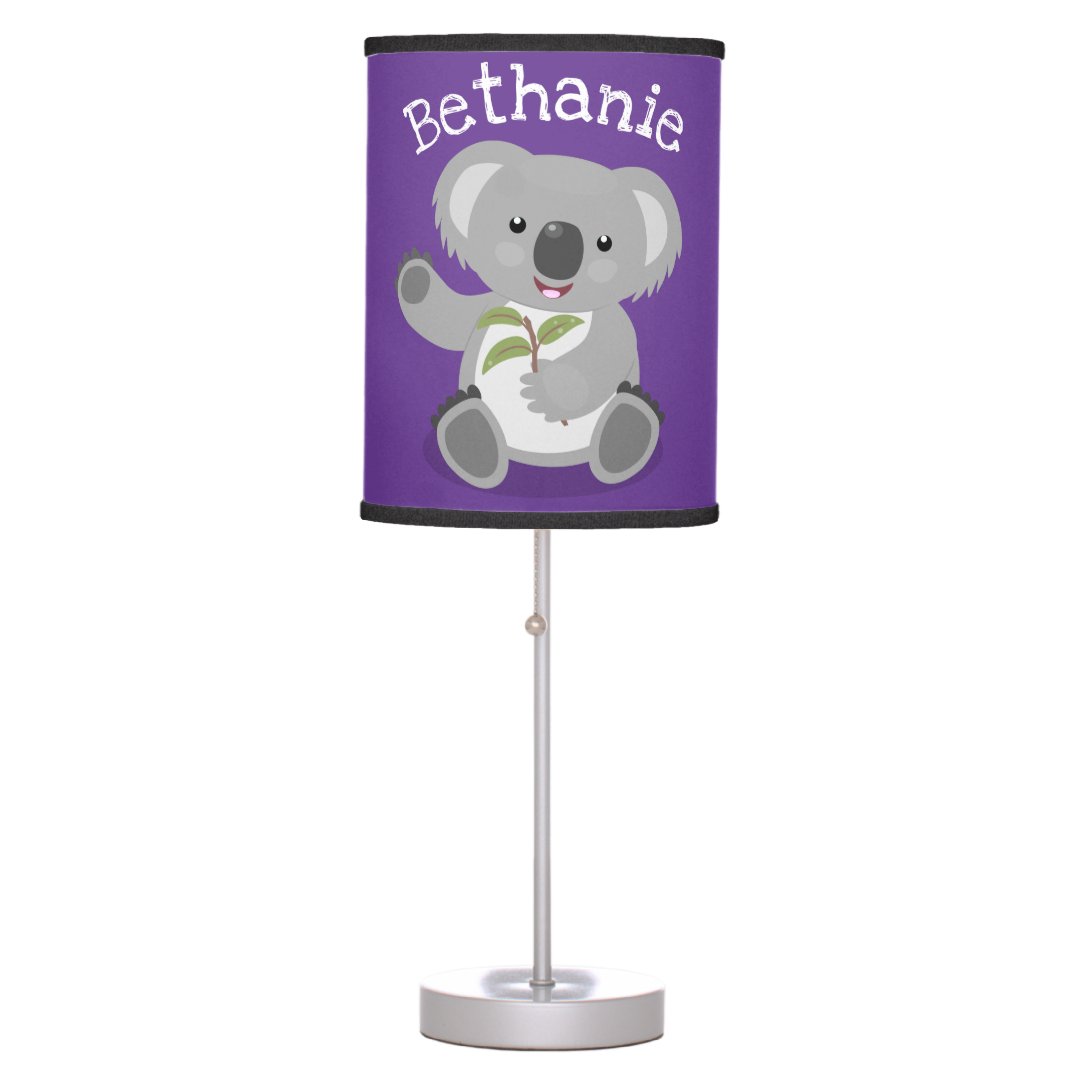 Cute happy koala waving cartoon illustration table lamp | Zazzle