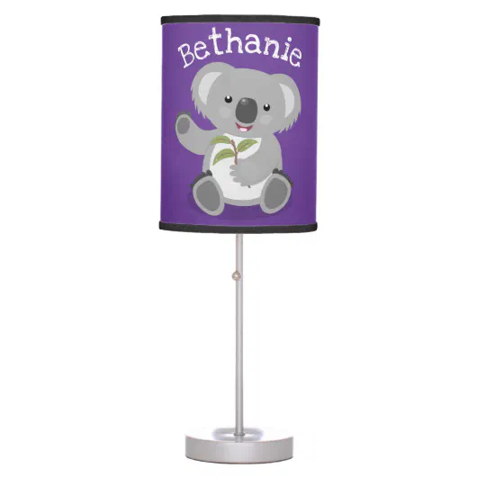 Cute happy koala waving cartoon illustration table lamp | Zazzle