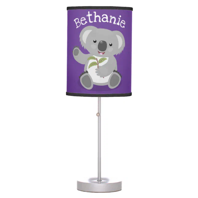 Cute happy koala waving cartoon illustration table lamp | Zazzle
