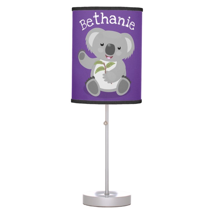 Cute happy koala waving cartoon illustration table lamp | Zazzle