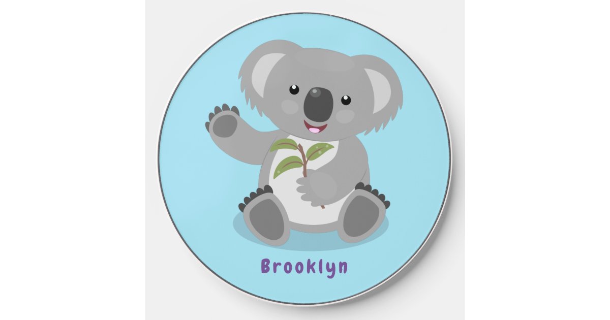 Cute happy koala waving cartoon illustration wireless charger | Zazzle