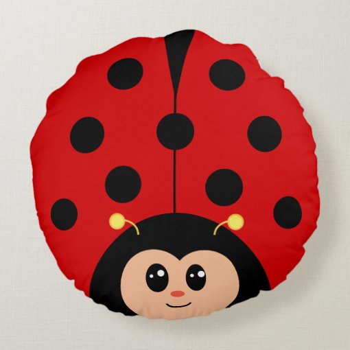 Cute Happy Lady Bug Cartoon Round Pillow | Zazzle