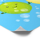 Cute happy lemon lime cartoon illustration poster | Zazzle
