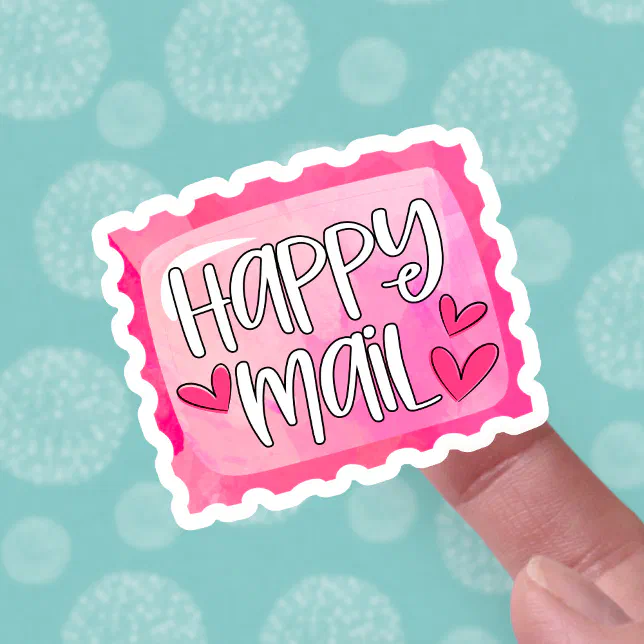 Cute Happy Mail Pink Postage Stamp Business Sticker | Zazzle