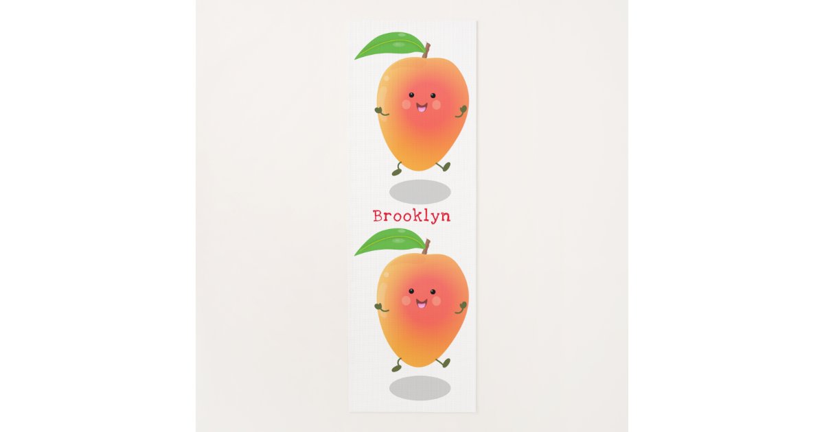 Cute happy mango cartoon illustration yoga mat | Zazzle