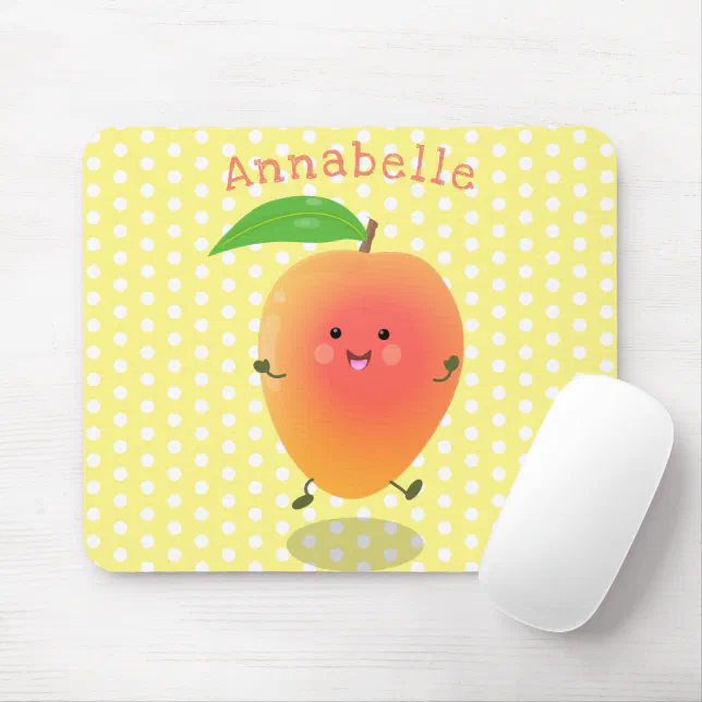 Cute happy mango yellow cartoon illustration mouse pad | Zazzle
