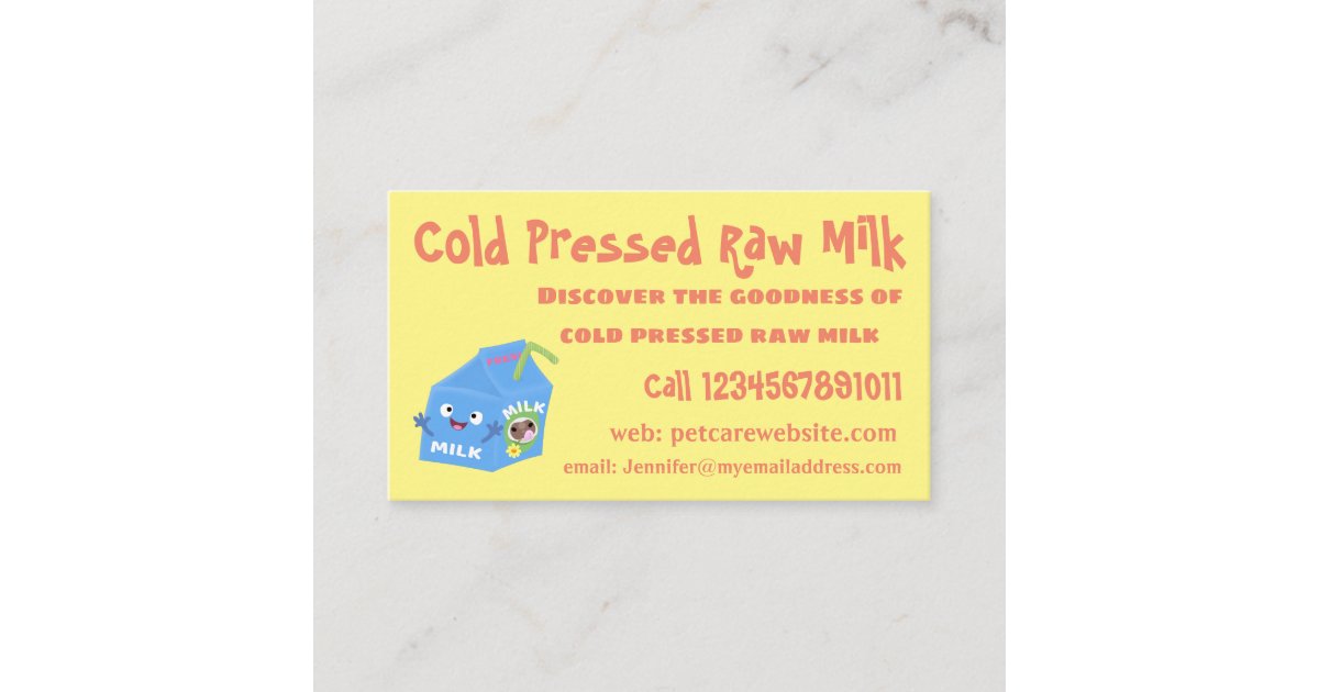 Cute happy milk carton character cartoon business card | Zazzle