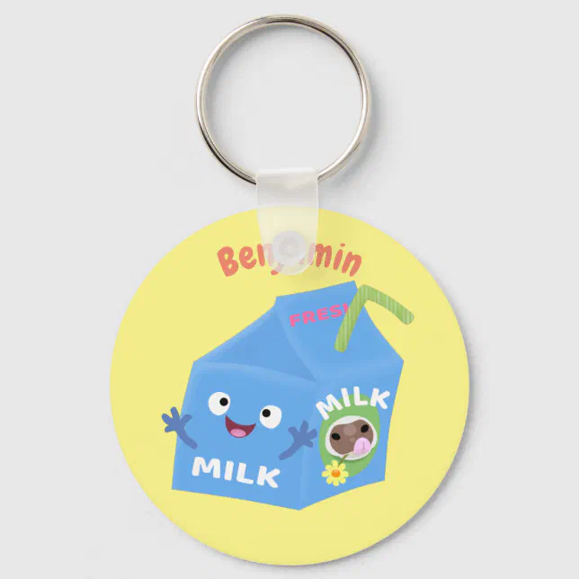Cute happy milk carton character cartoon keychain | Zazzle