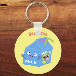 Cute happy milk carton character cartoon keychain | Zazzle