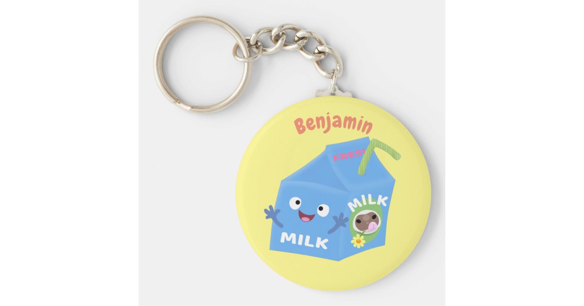 Cute happy milk carton character cartoon keychain | Zazzle.com