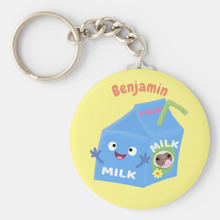 Cute happy milk carton character cartoon keychain | Zazzle.com