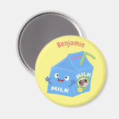 Cute happy milk carton character cartoon magnet | Zazzle