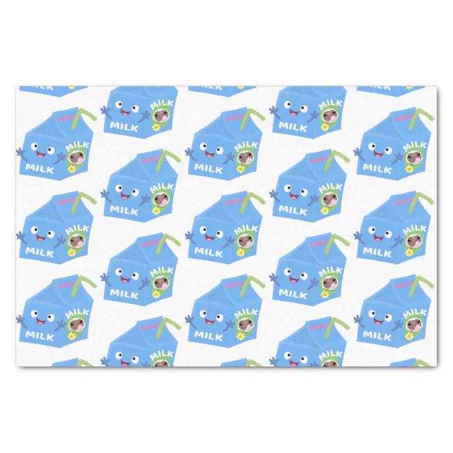 Cute happy milk carton character cartoon tissue paper | Zazzle