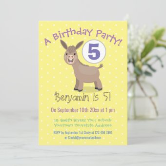 Cute happy mini donkey cartoon illustration invitation | Zazzle