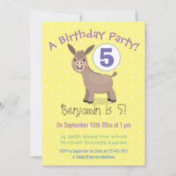 Cute happy mini donkey cartoon illustration invitation | Zazzle