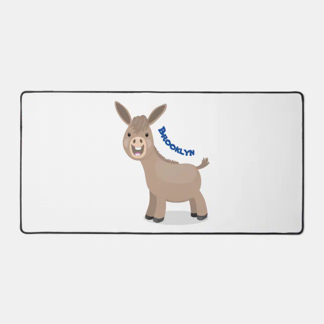 Cute happy miniature donkey cartoon illustration desk mat | Zazzle