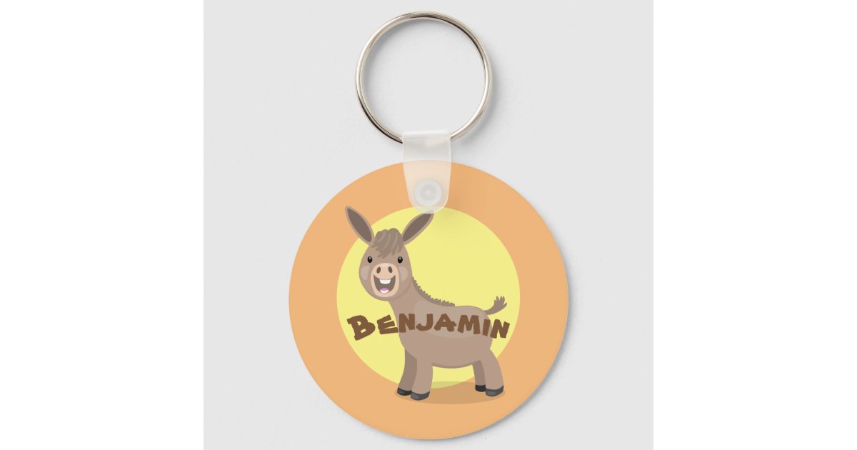 Cute happy miniature donkey cartoon illustration keychain | Zazzle