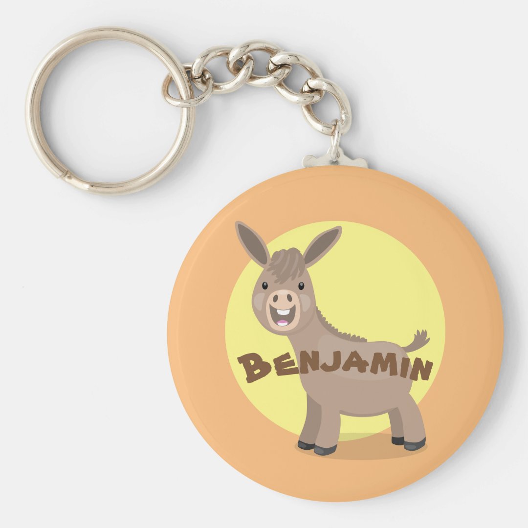 Cute happy miniature donkey cartoon illustration keychain | Zazzle